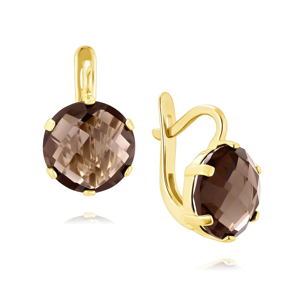 Серьги из желтого золота с раухтопазом